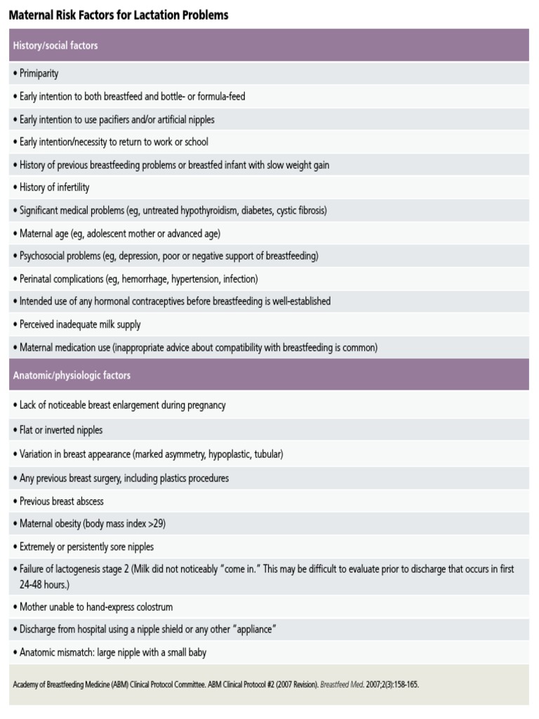 Maternal Risk Factors For Lactation Problems | PDF