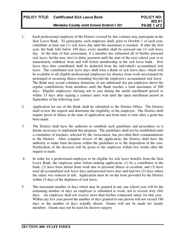 402.91 Certificated Sick Leave Bank | PDF | Sick Leave | Government ...