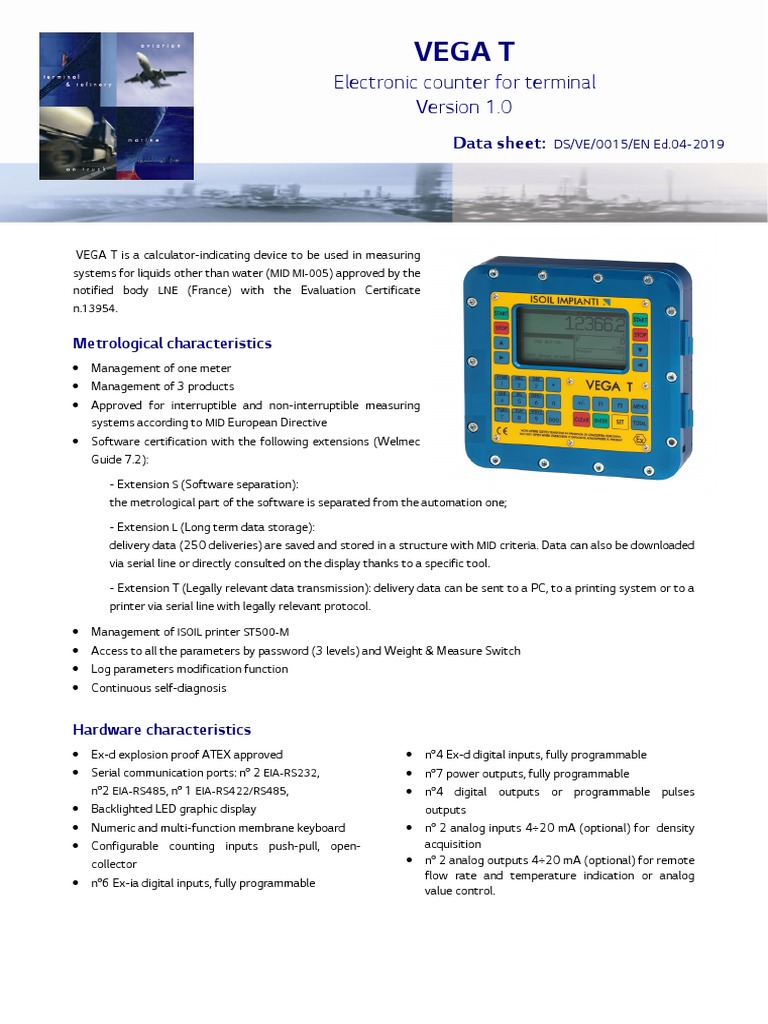 Vega T: Electronic Counter For Terminal | PDF | Density | Input/Output