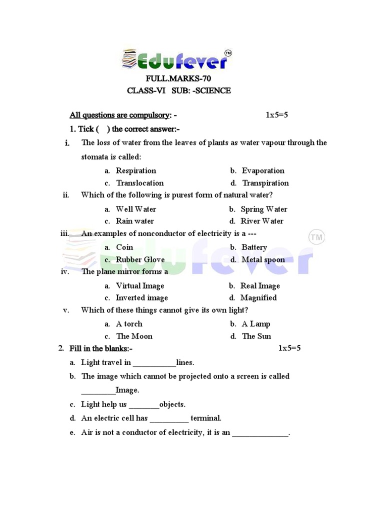 Cbse Class 6 Science Sample Paper 50 | PDF | Nature