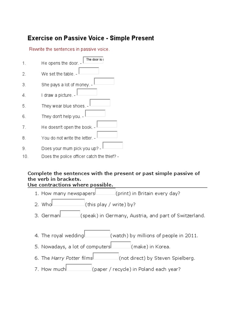 Exercise On Passive Voice, 1 | PDF