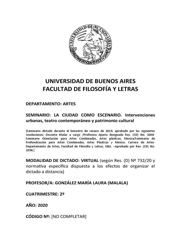 Programa Seminario CIUDAD - 2020 - Malala González | PDF | Arte de performance | Paisaje