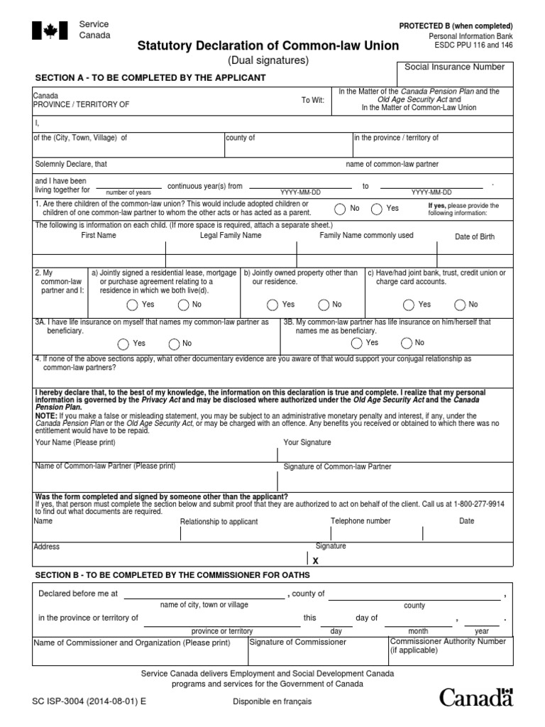 Statutory Declaration of Common-Law Union: (Dual Signatures) | PDF ...