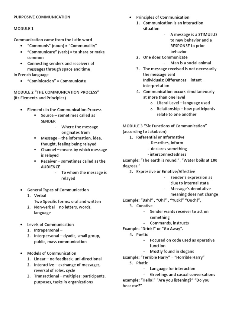 Purposive Communication (Reviewer) | PDF | Neuropsychological ...