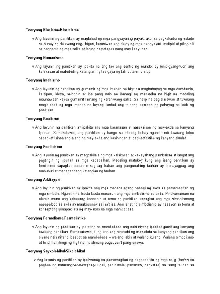 Mga Teoryang Pampanitikan | PDF