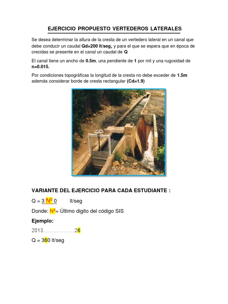 07 Ejercicio Propuesto - Vertedero Lateral | PDF