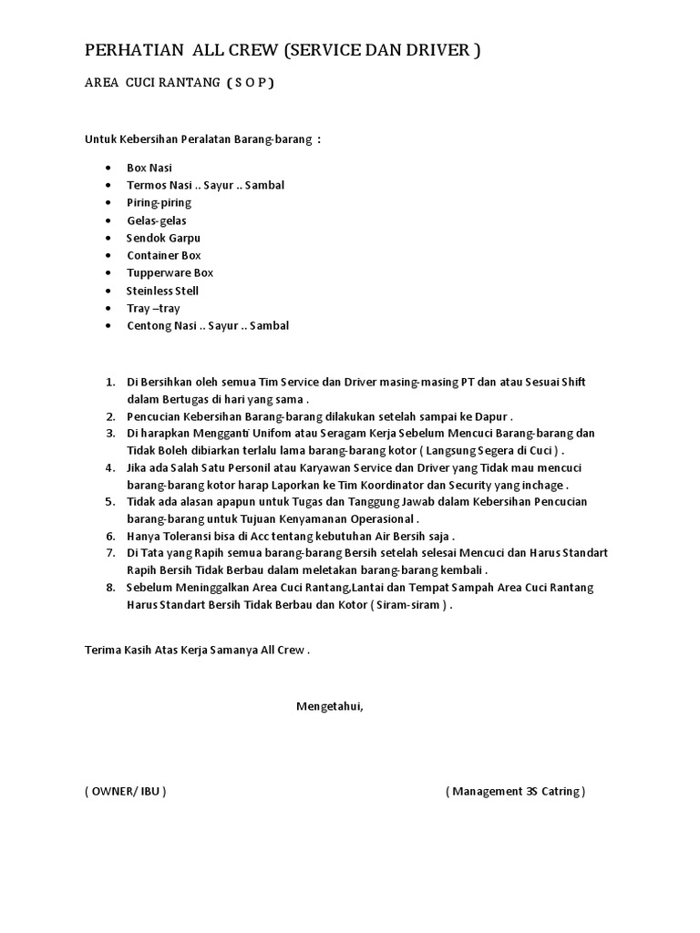 Sop Driver Dan Service | PDF