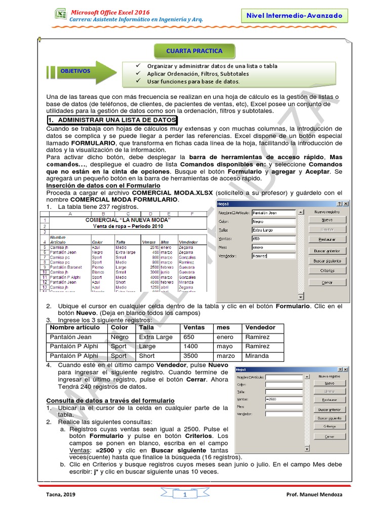 Pract4 Excel 2016 Intermedio y Avanzado | PDF | Microsoft Excel | Hoja de cálculo