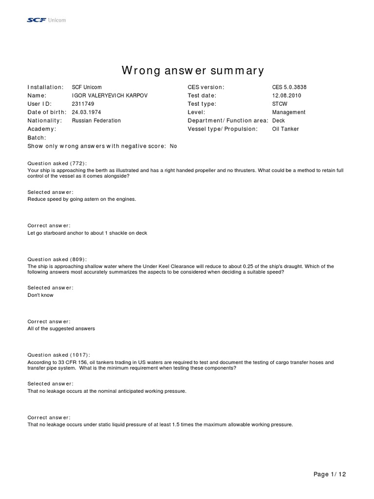 CES Wrong Answer Summary 8 | PDF | Ships | Cargo