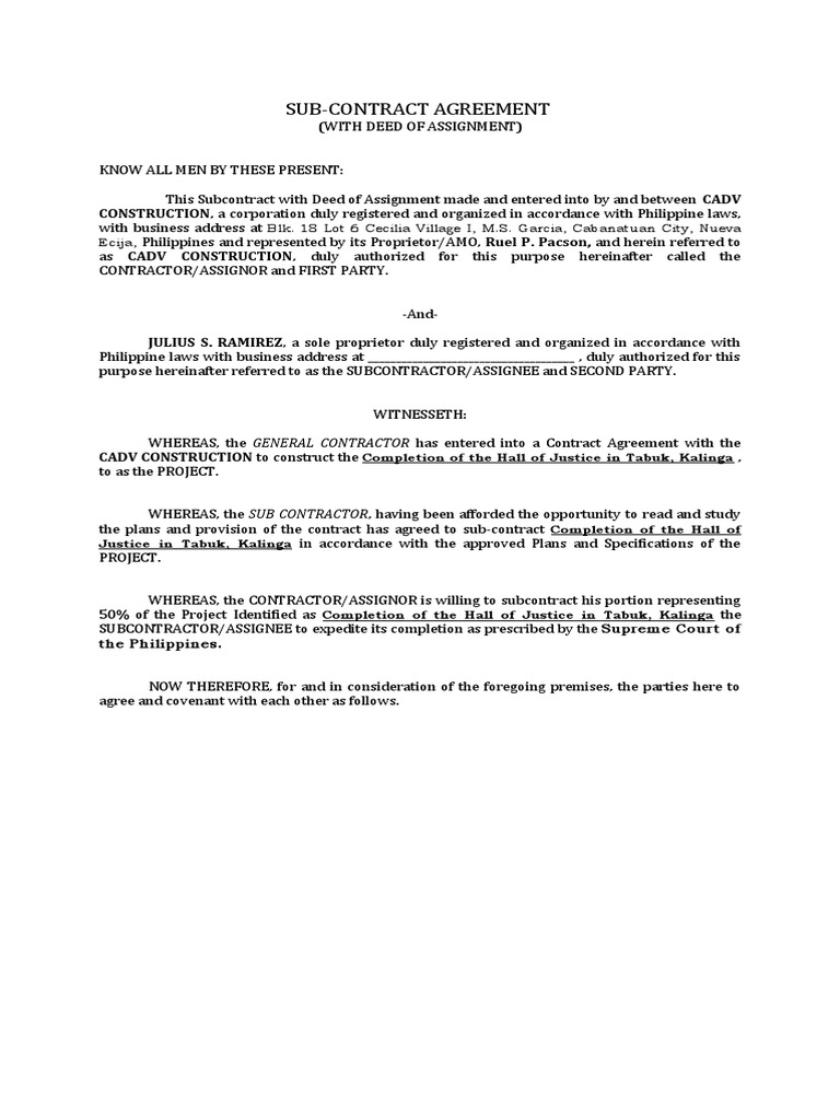 Sub Contract Agreement Tabuk | PDF | Assignment (Law) | Employment
