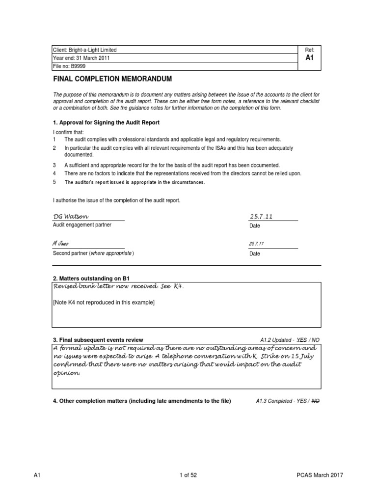 Approval For Signing The Audit Report: M Jones 25.7.11 | PDF | Auditor ...