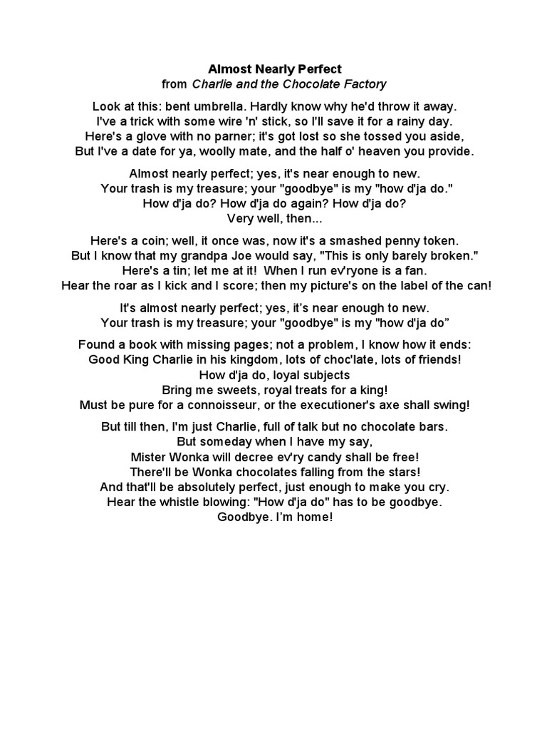 Almost Nearly Perfect (Charlie and The Chocolate Factory) | PDF