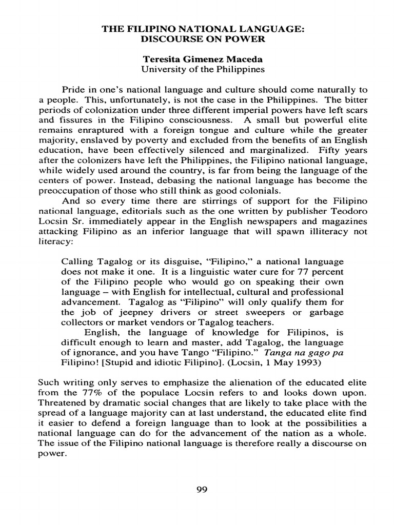 4.the Filipino National Language Discourse On Power | PDF