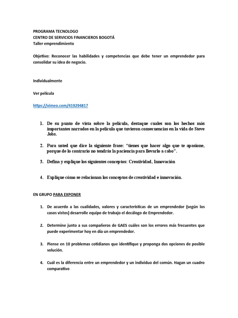 TALLER EMPRENDIMIENTO CLASE 2 Marlon GP2-B | PDF | Iniciativa empresarial | Creatividad