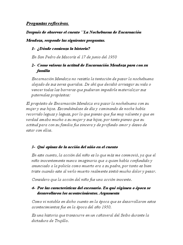 Preguntas Reflexivas La Noche Buena de Encarnacion Mendoza | PDF