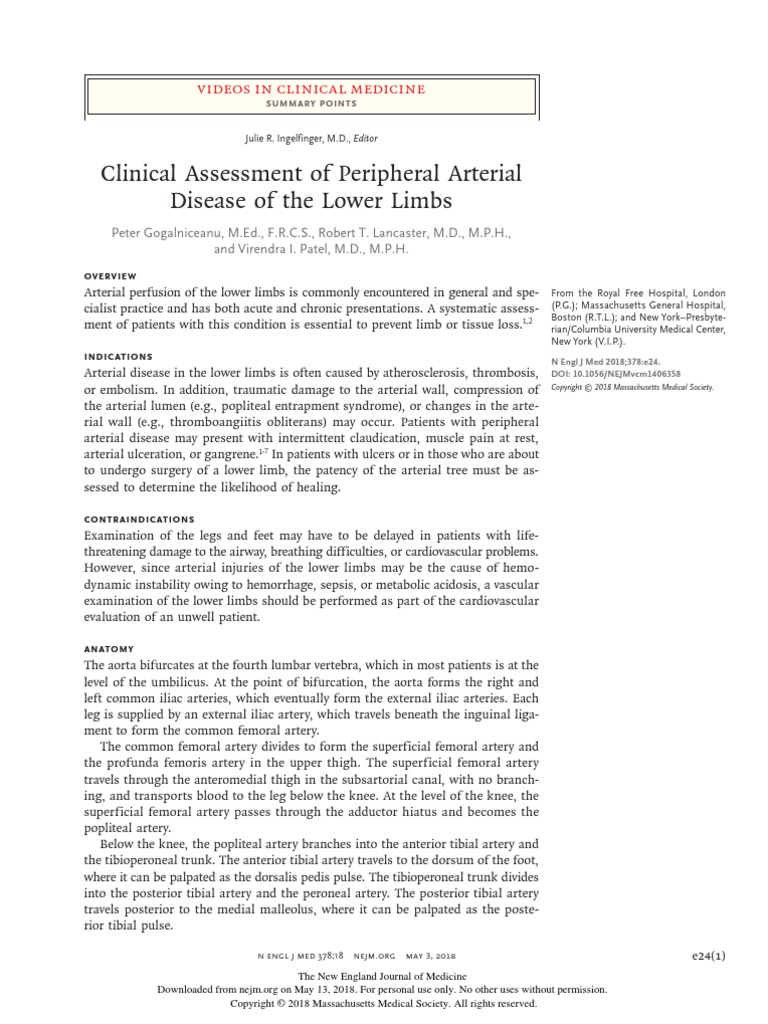 Clinical Assessment of Peripheral Arterial Disease NEJM | PDF | Edema ...