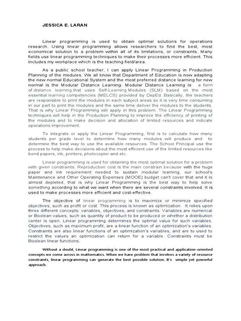 Jessica E. Laran: Distance Learning Learning Learning | PDF | Linear ...