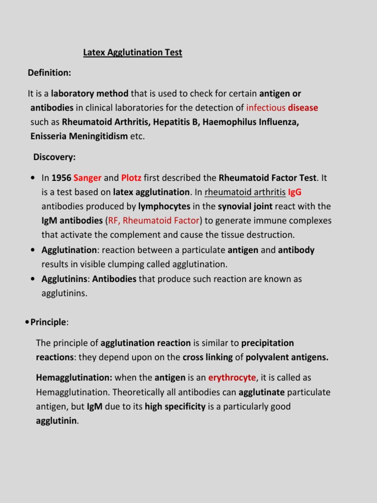 Latex Agglutination Test Overview | PDF | Antibody | Rheumatoid Arthritis