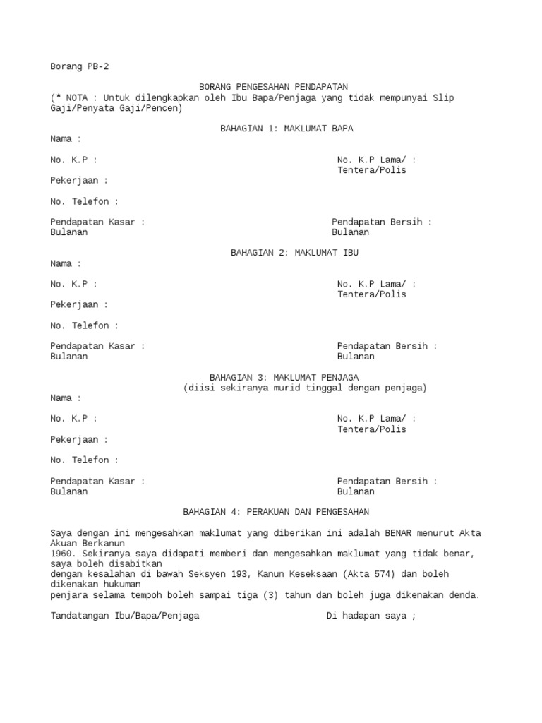 Borang Pb2 Borang Pengesahan Pendapatan PDF | PDF Borang Pb2 Borang Pengesahan Pendapatan PDF | PDF