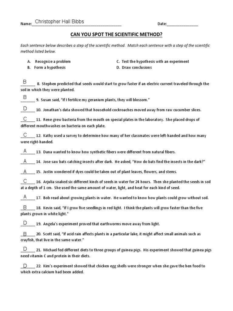 Scientific Method Matching Worksheet | PDF | Experiment | Seed
