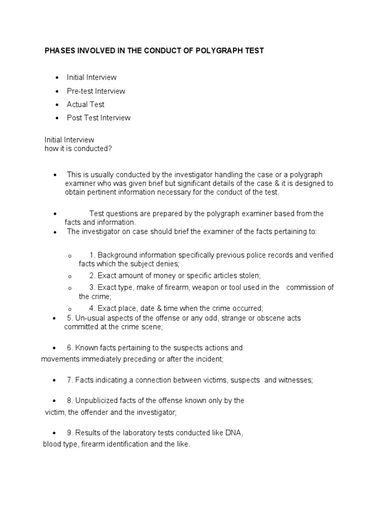 Phases Involved in The Conduct of Polygraph Test | PDF | Polygraph ...