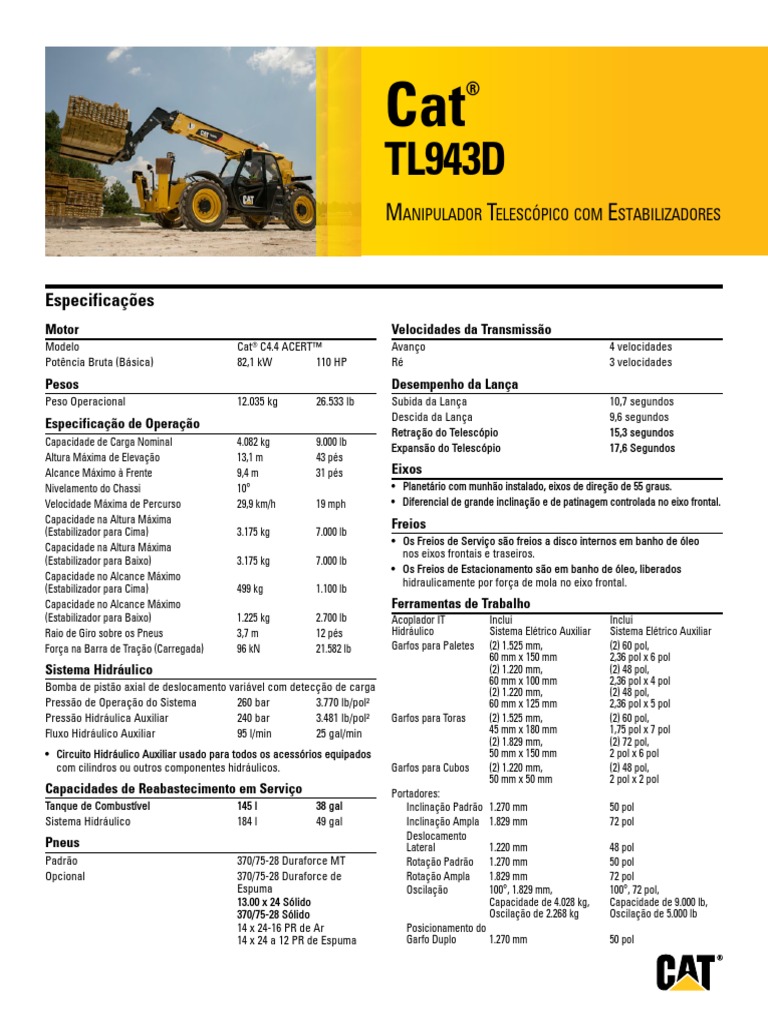 Cat® TL943D Manipulador Telescópico Com Estabilizadores | PDF ...