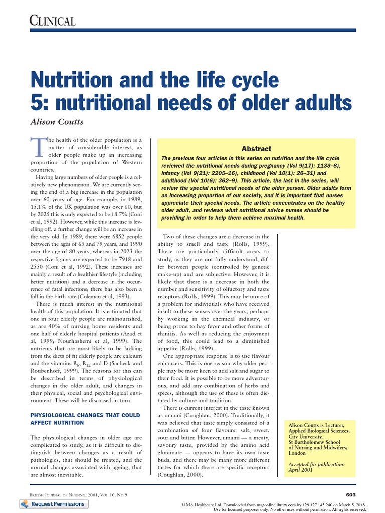 Nutrition and The Life Cycle 5: Nutritional Needs of Older Adults | PDF ...