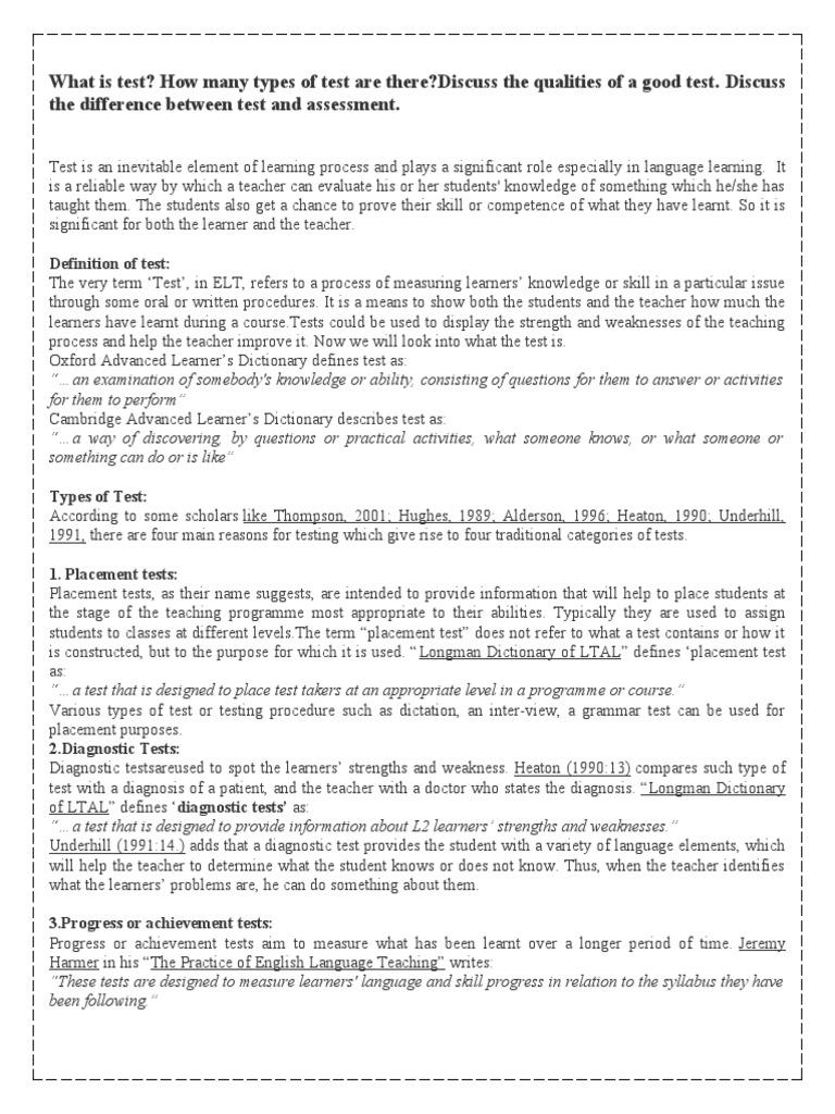 What Is Test? How Many Types of Test Are There?discuss The Qualities of ...