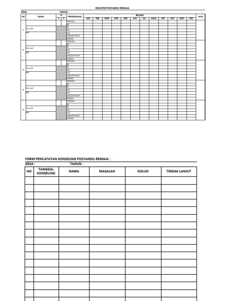 Register Posyandu Remaja | PDF