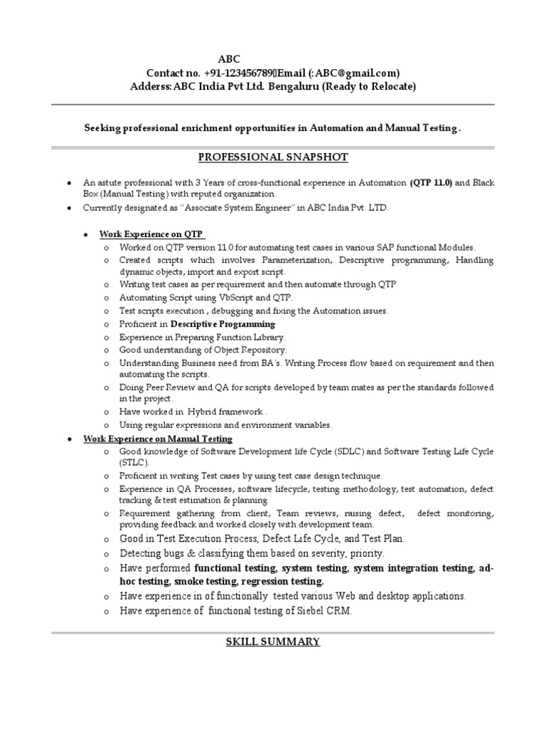 ABC Adderss:ABC India PVT Ltd. Bengaluru (Ready To Relocate) | PDF ...