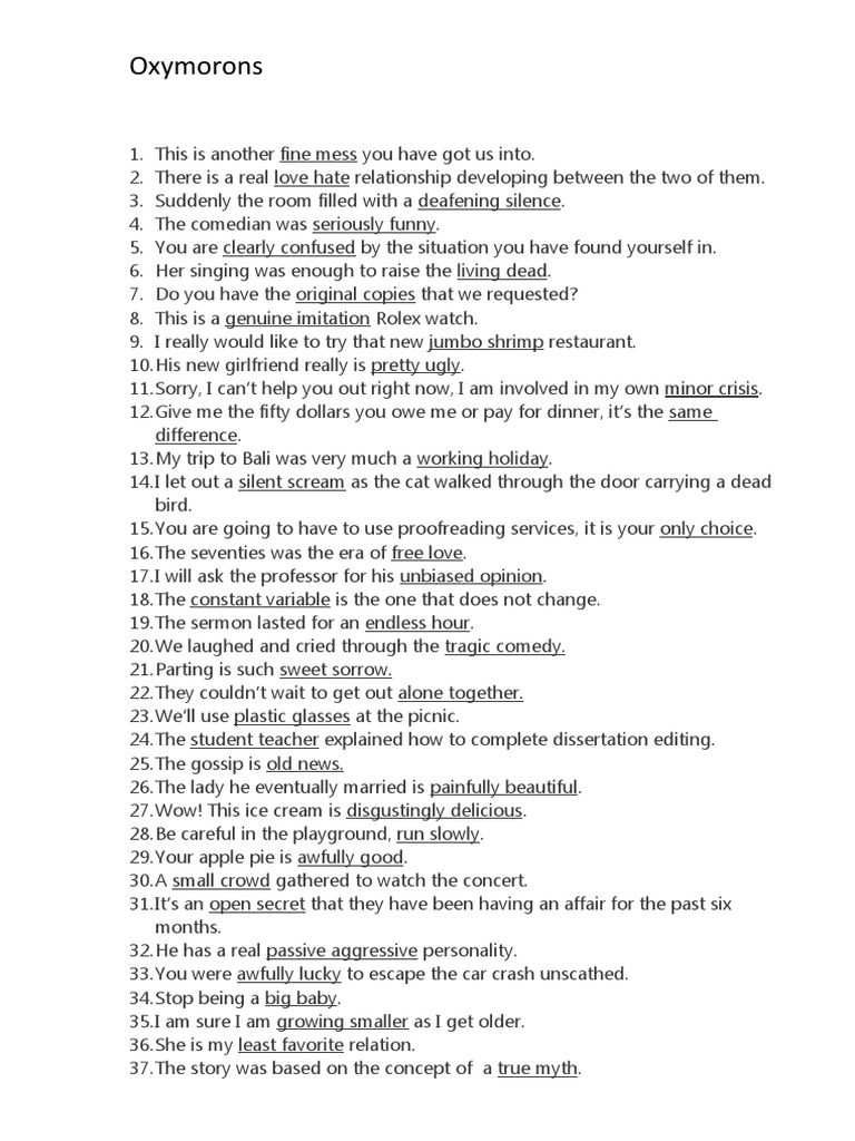 Oxymoron Sentences | PDF