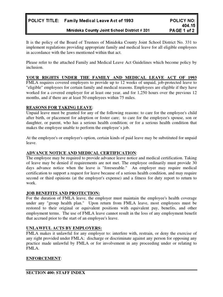 404.15 Family Medical Leave Act of 1993 | PDF | Family And Medical ...