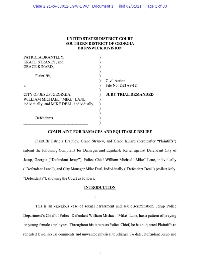 COMPLAINT Against All Defendants, Filed by Patricia Brantley, Grace ...