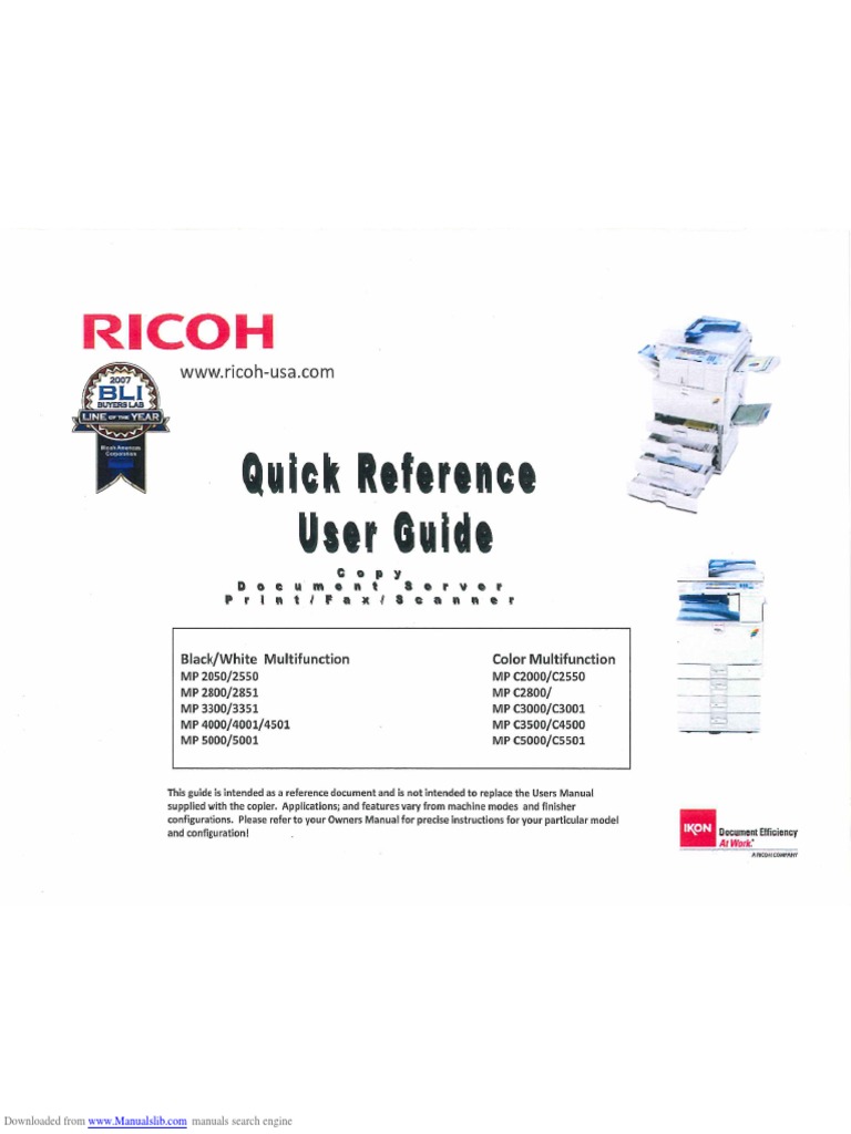 Ricoh MP5000 Quick Reference | PDF
