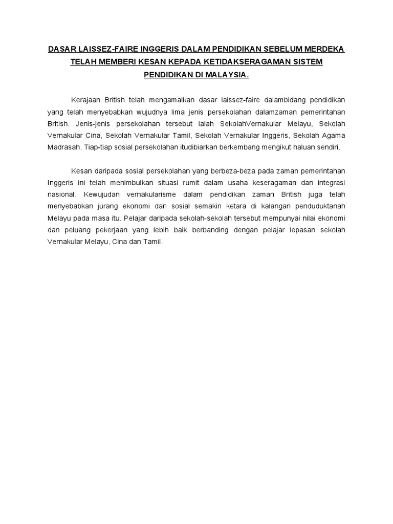 Edup 3013 Soalan Kuliah 5 (Dasar Laissez-Faire Dalam Sistem Pendidikan Sebelum Kemerdekaan) | PDF