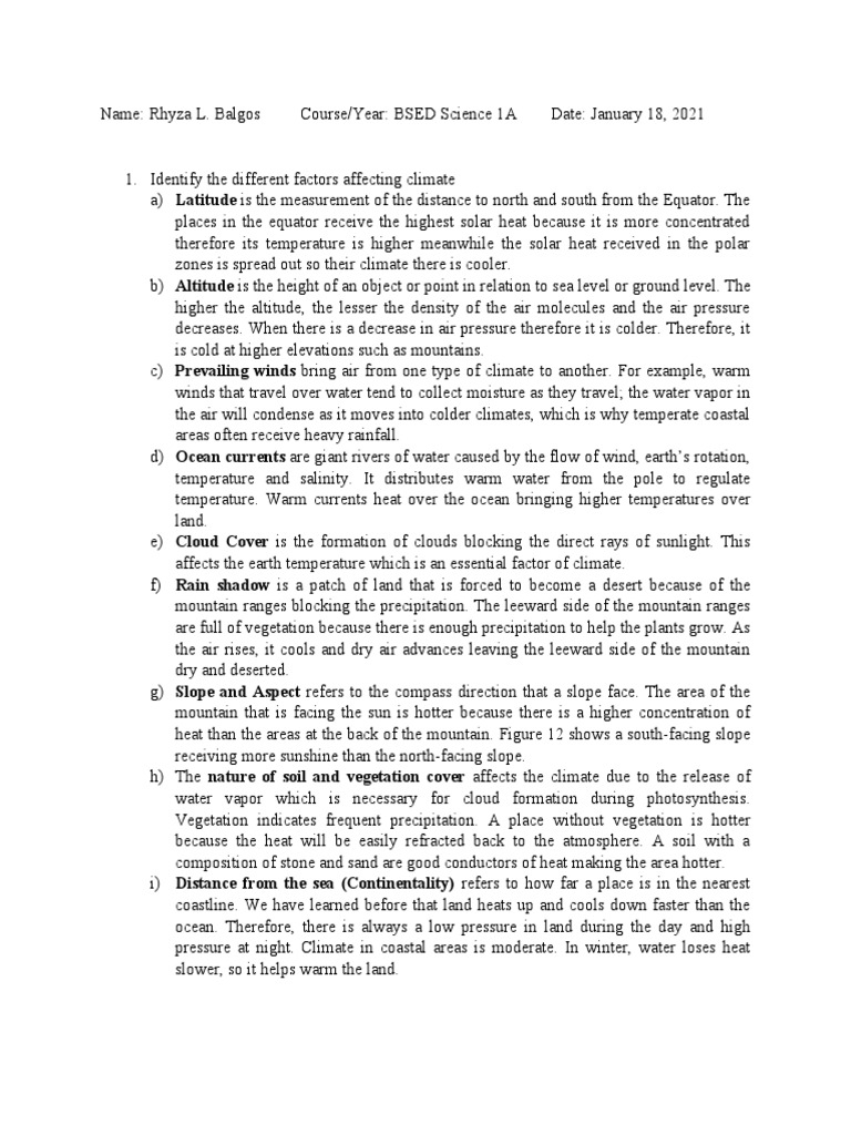 Meteorology Specific Objectives Activity | PDF | Climate | Atmosphere ...