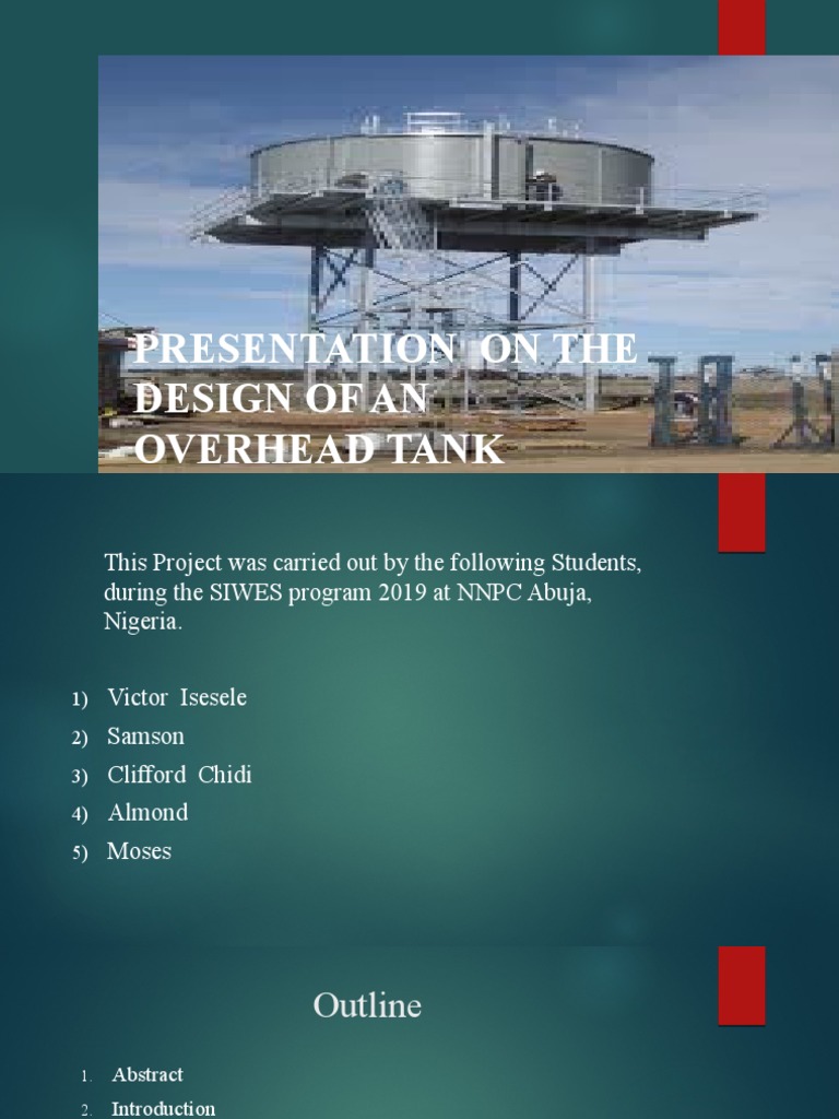 Presentation On The Design of An Overhead Tank | Download Free PDF ...