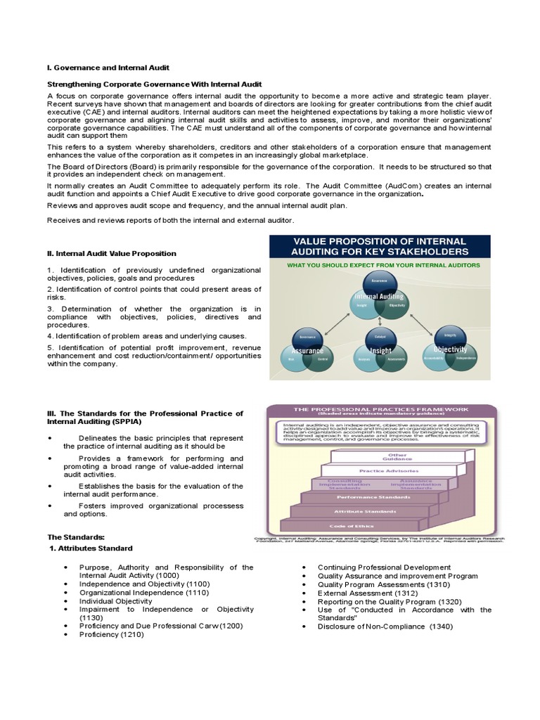 I. Governance and Internal Audit Strengthening Corporate Governance ...