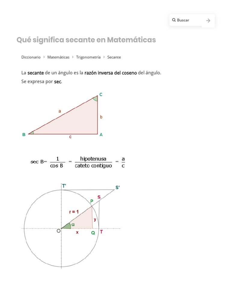 Secante - Diccionario de Matemáticas - Superprof | PDF | Métodos y ...