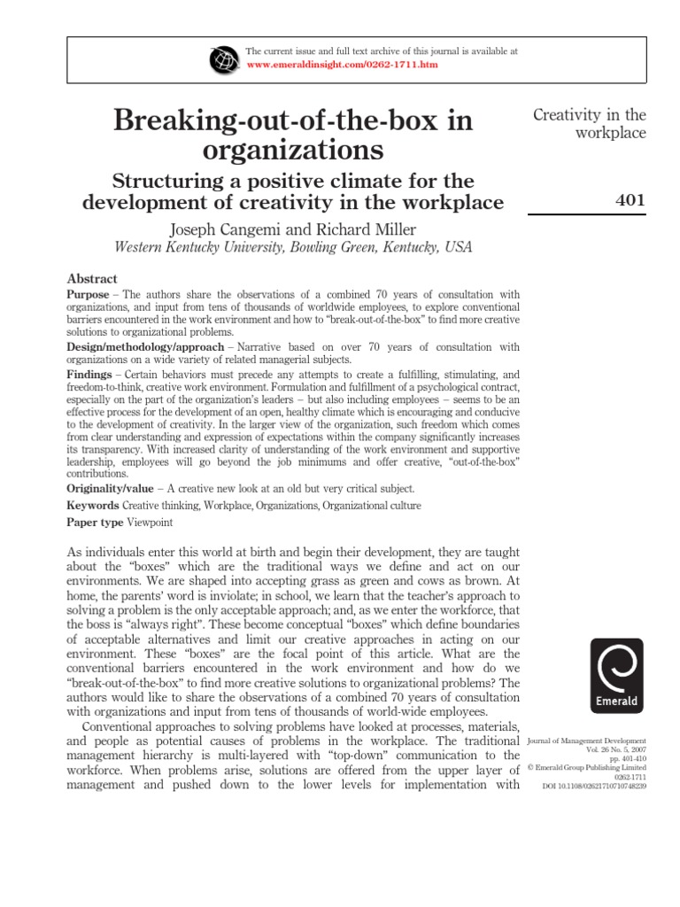 Breaking Out of The Box - in | PDF | Leadership | Creativity