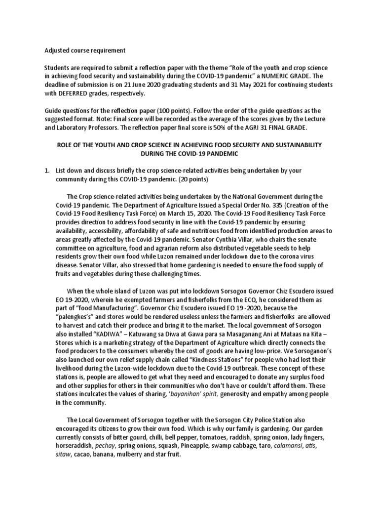 Cropsci Reflection Draft | PDF | Food Security | Foods