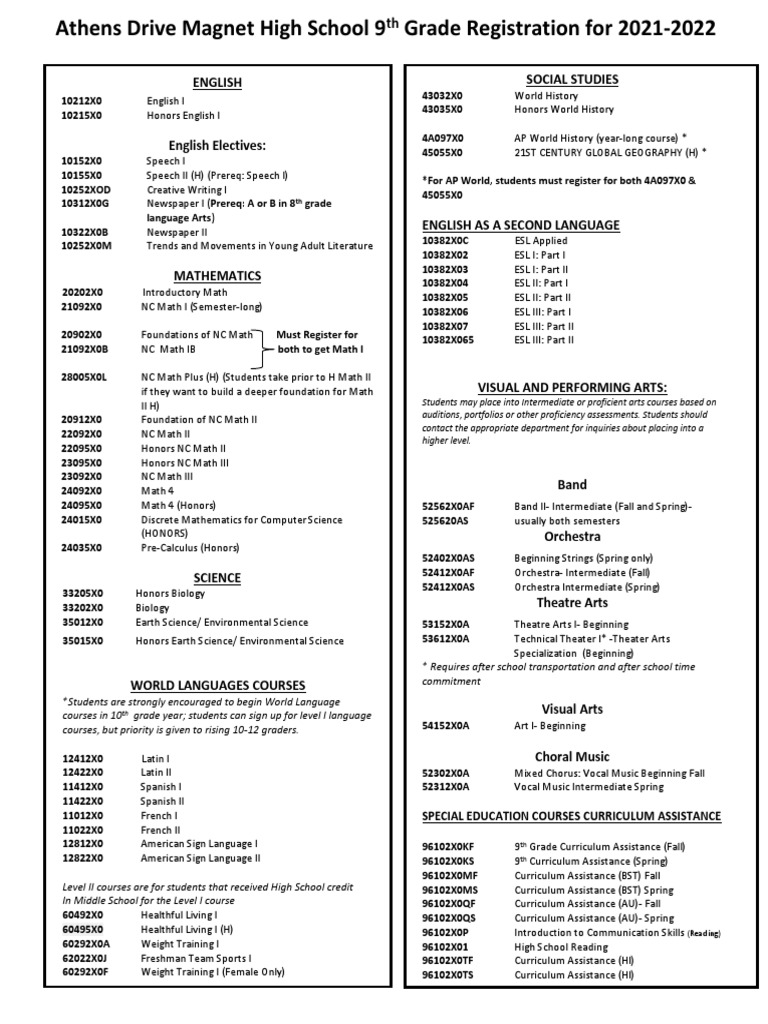 9th Grade Course Registration Guide | PDF | Science, Technology ...