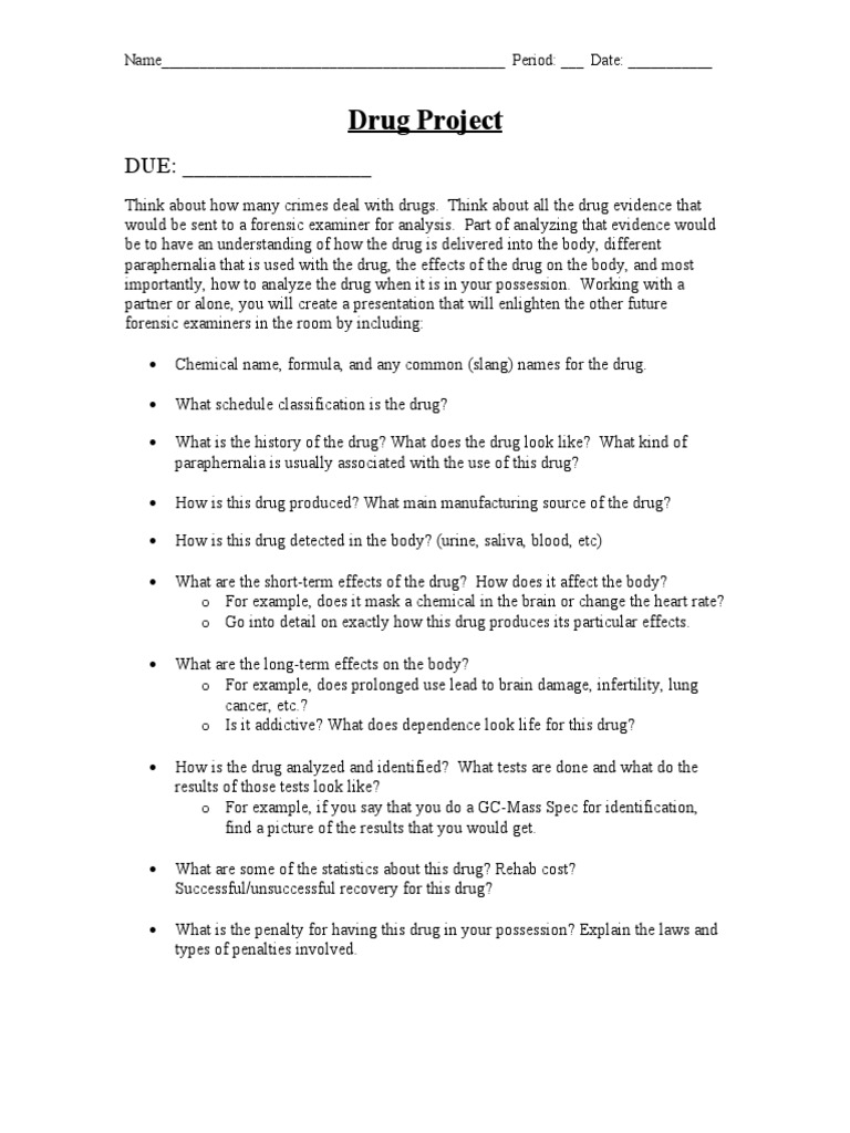 Drug Project: Name - Period: - Date | PDF | Citation | Forensic Science