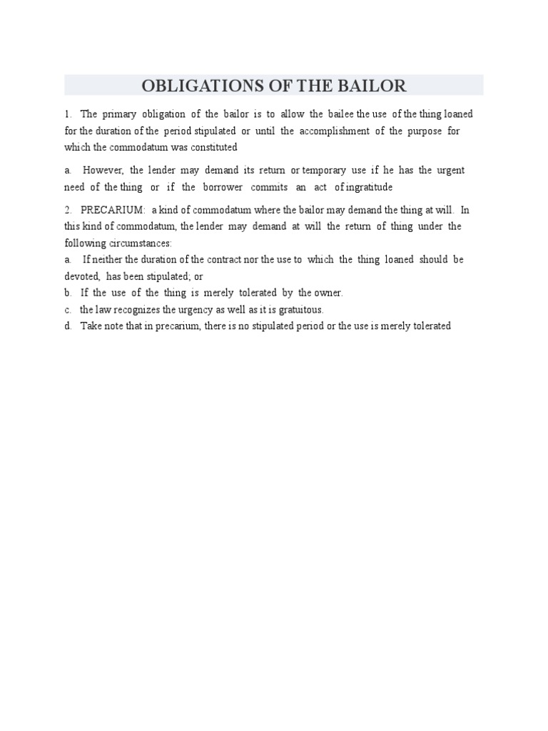 Obligations of The Bailor | PDF | Law