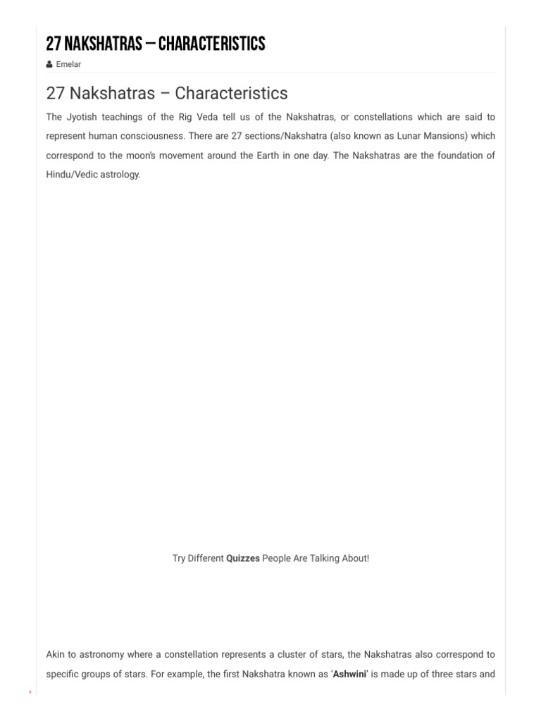 Characteristics of 27 Nakshatras | PDF | Hindu Astrology | Astrology
