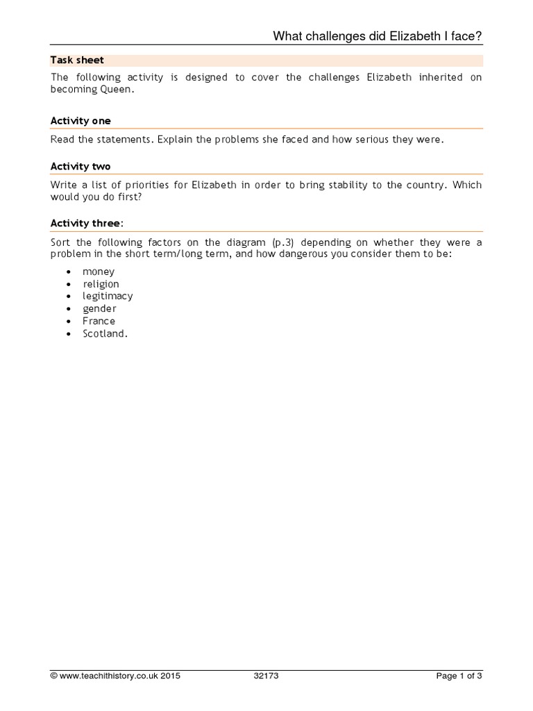 What Challenges Did Elizabeth I Face? | PDF | Mary, Queen Of Scots ...