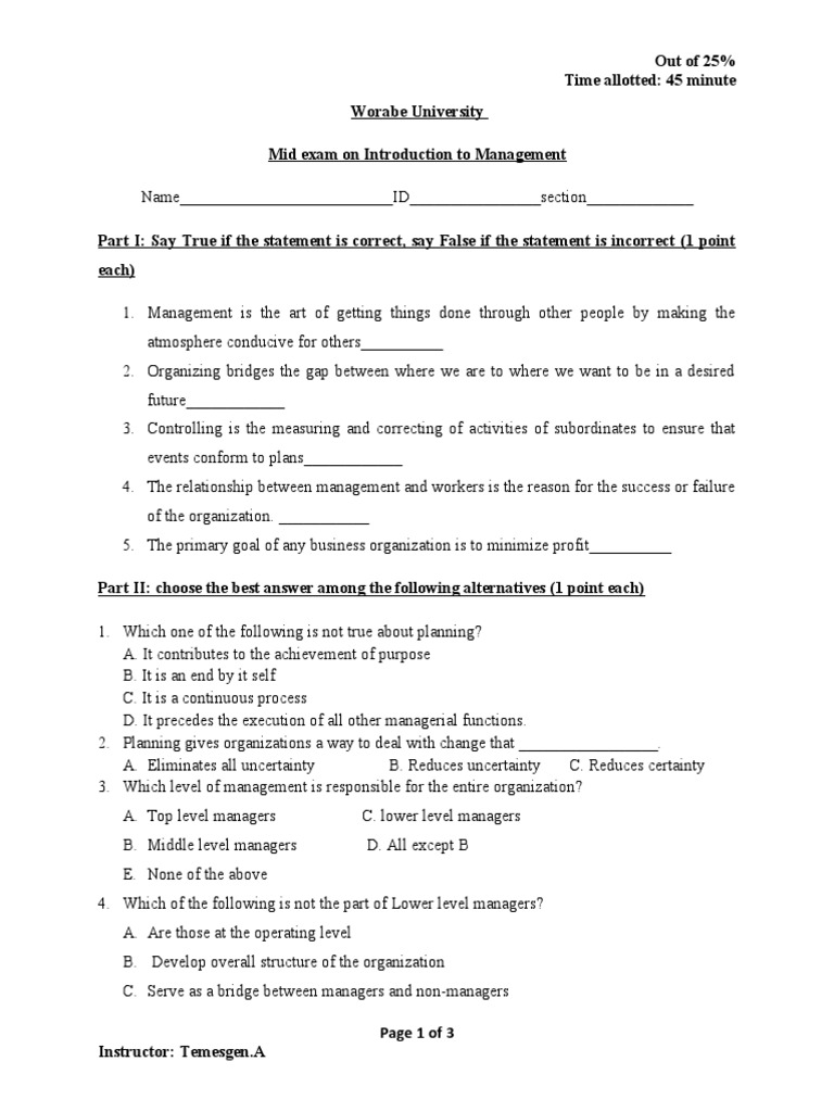 Introduction to Management Mid Exam | PDF | Information | Human Nature