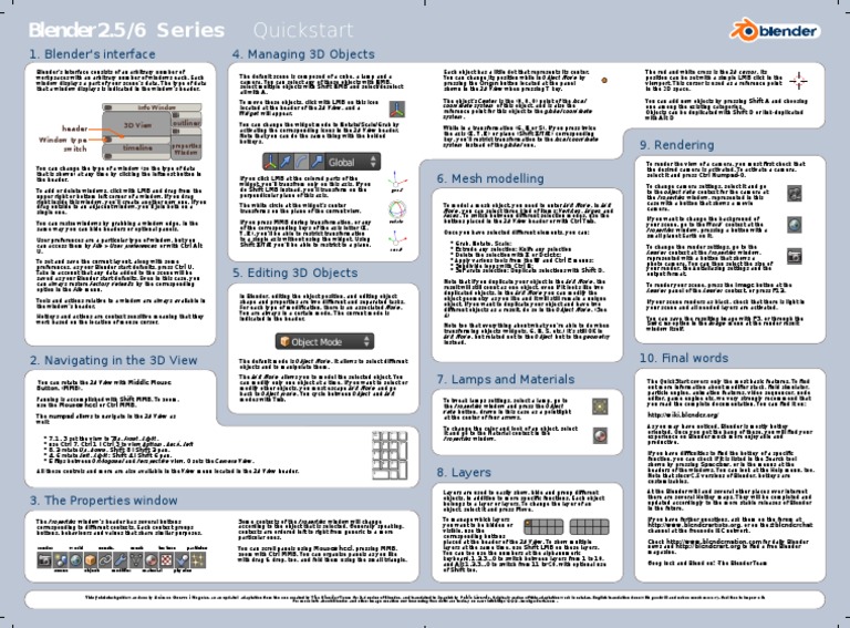 Quickstart Blender25x English | PDF | Blender (Software) | Keyboard Shortcut