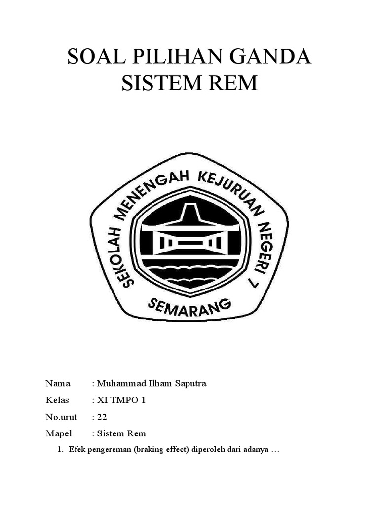 SOAL PILIHAN GANDA SISTEM REM Ilham Saputra 22 | PDF