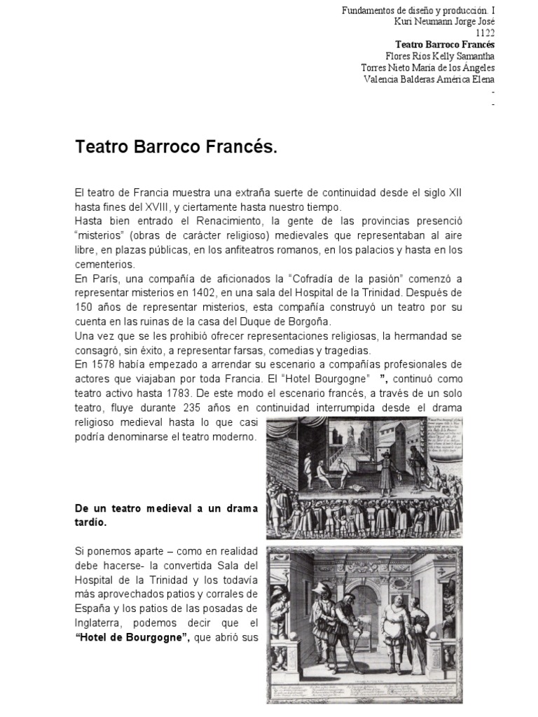 El desarrollo del teatro barroco francés desde sus orígenes medievales hasta su madurez en el ...